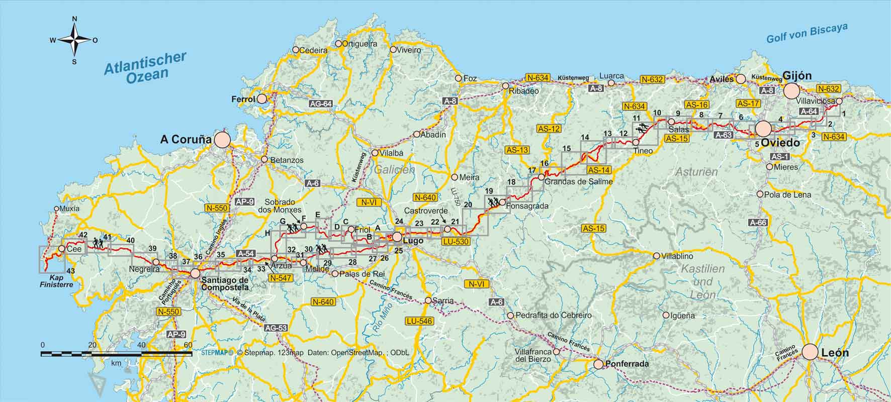 Spanien: Jakobsweg Camino Primitivo - Camino de Santiago - Mapiberia f&b